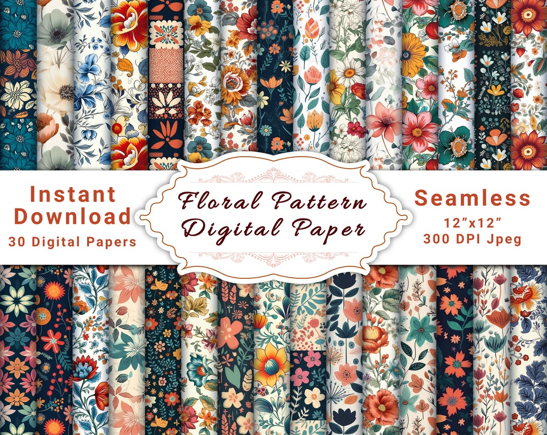 Floral Pattern Digital Paper, Printable Papers, Digital Scrapbook Paper ...