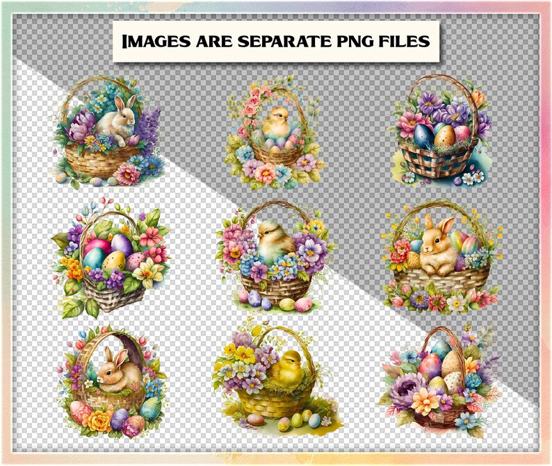 Easter Watercolor Clipart Set 18 Delightful Eggs, Bunny, and Chick in a ...