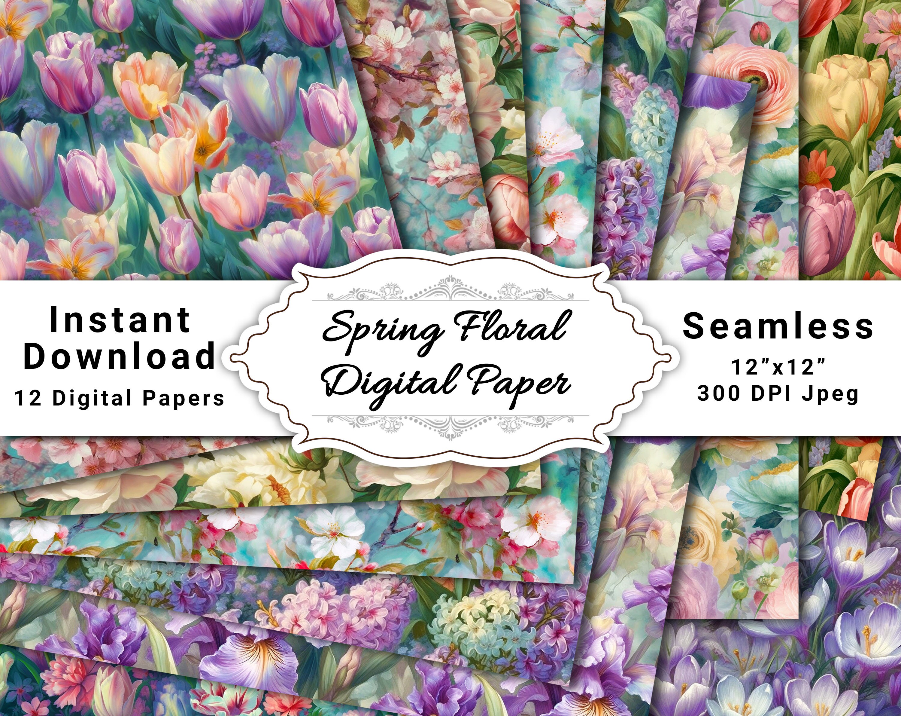 Spring Flowers Digital Paper Printable Papers Digital - Etsy