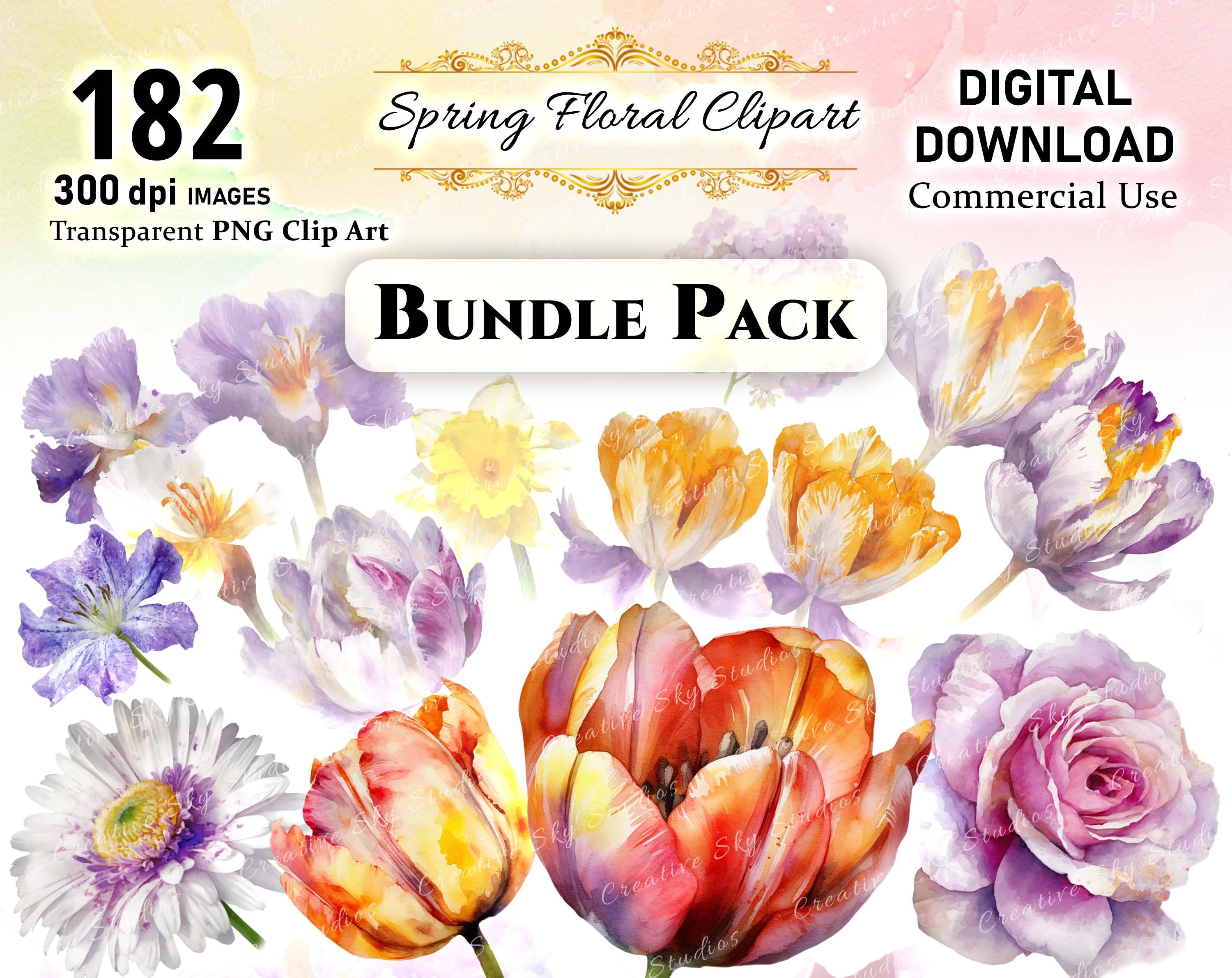 Printable Watercolor Spring Floral Clipart Bundle, Spring Clipart ...