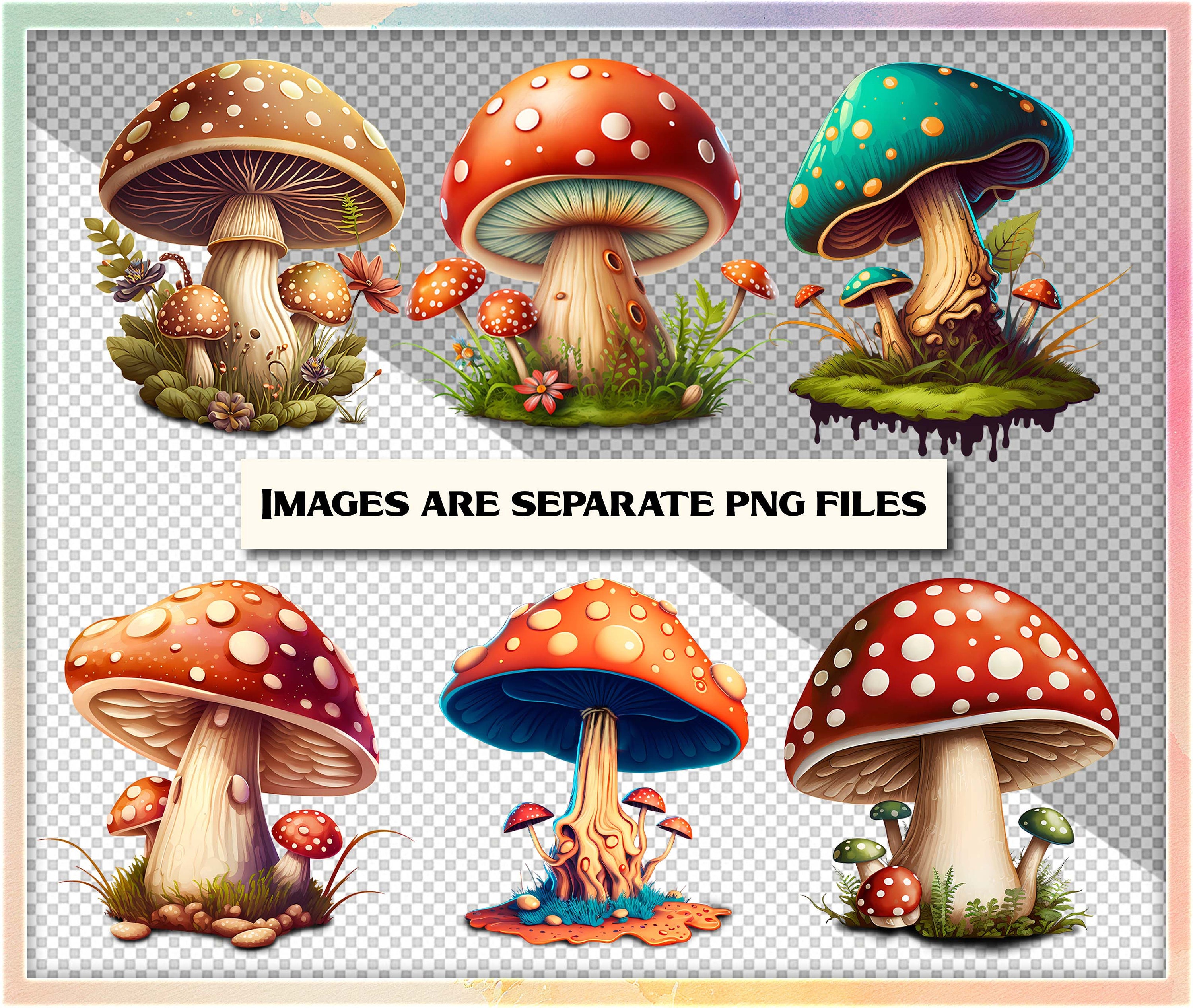 Enchanted Mushroom Clipart -vibrant Fantasy Painting Style -digital ...