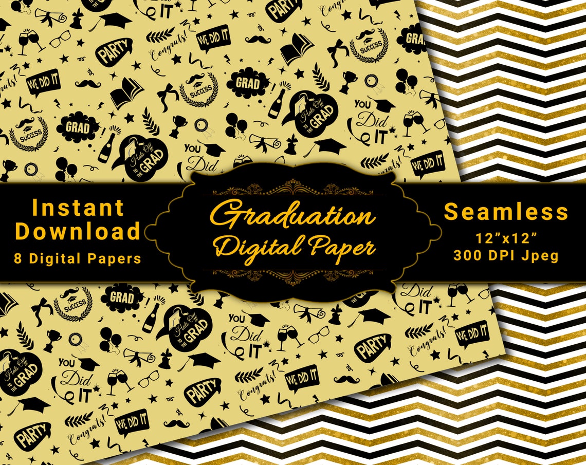 Seamless Graduation Digital Paper Backgrounds, Printable Digital Paper ...