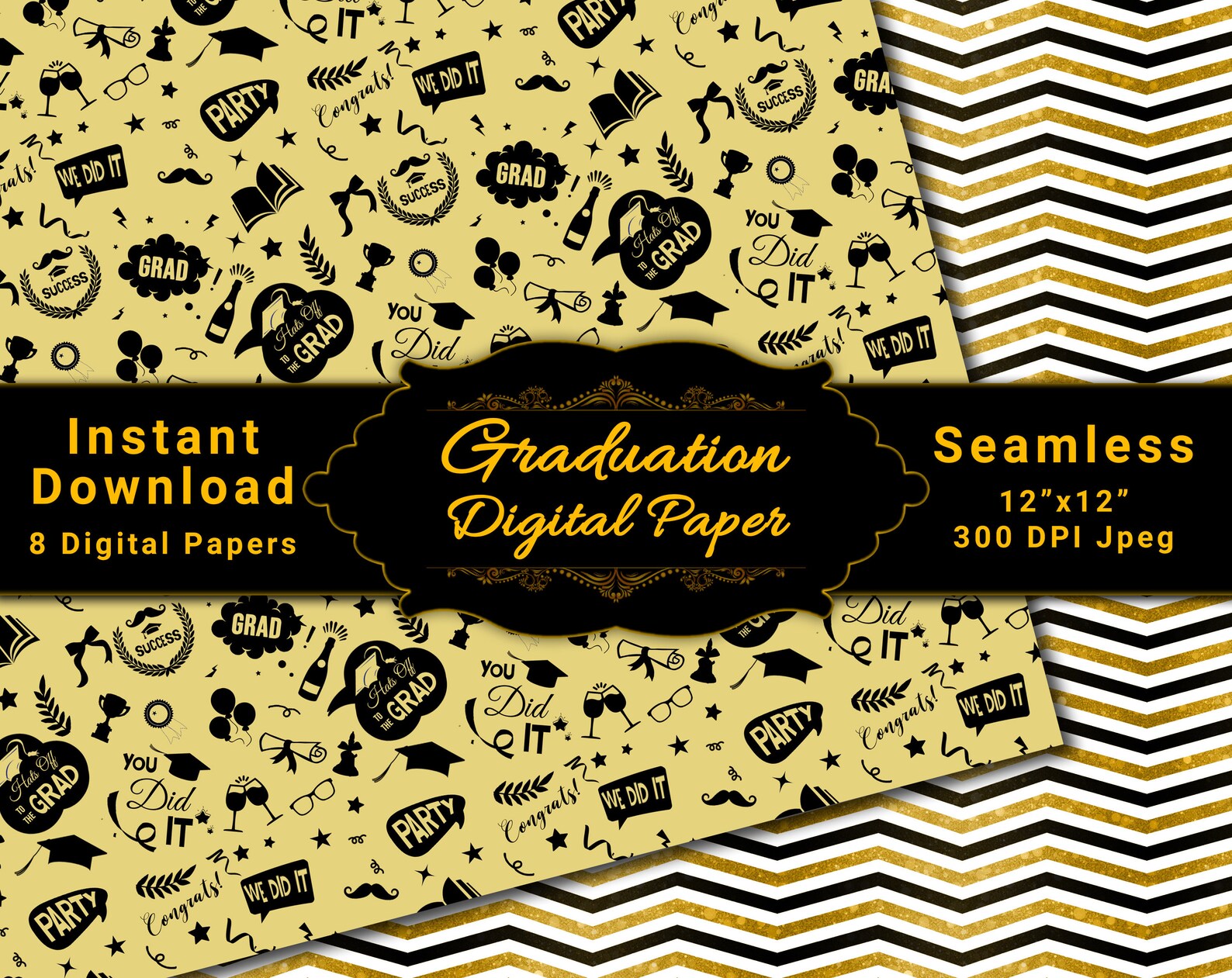 Seamless Graduation Digital Paper Backgrounds, Printable Digital Paper ...