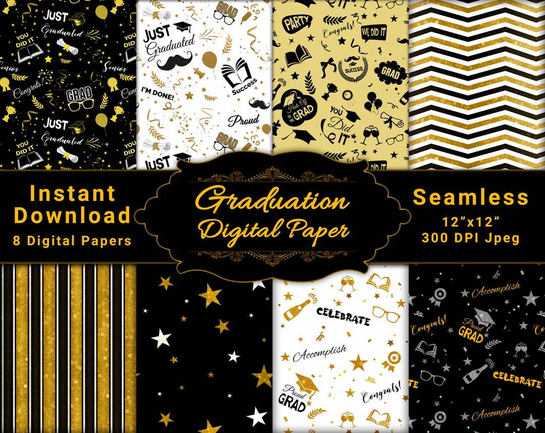 Seamless Graduation Digital Paper Backgrounds, Printable Digital Paper ...