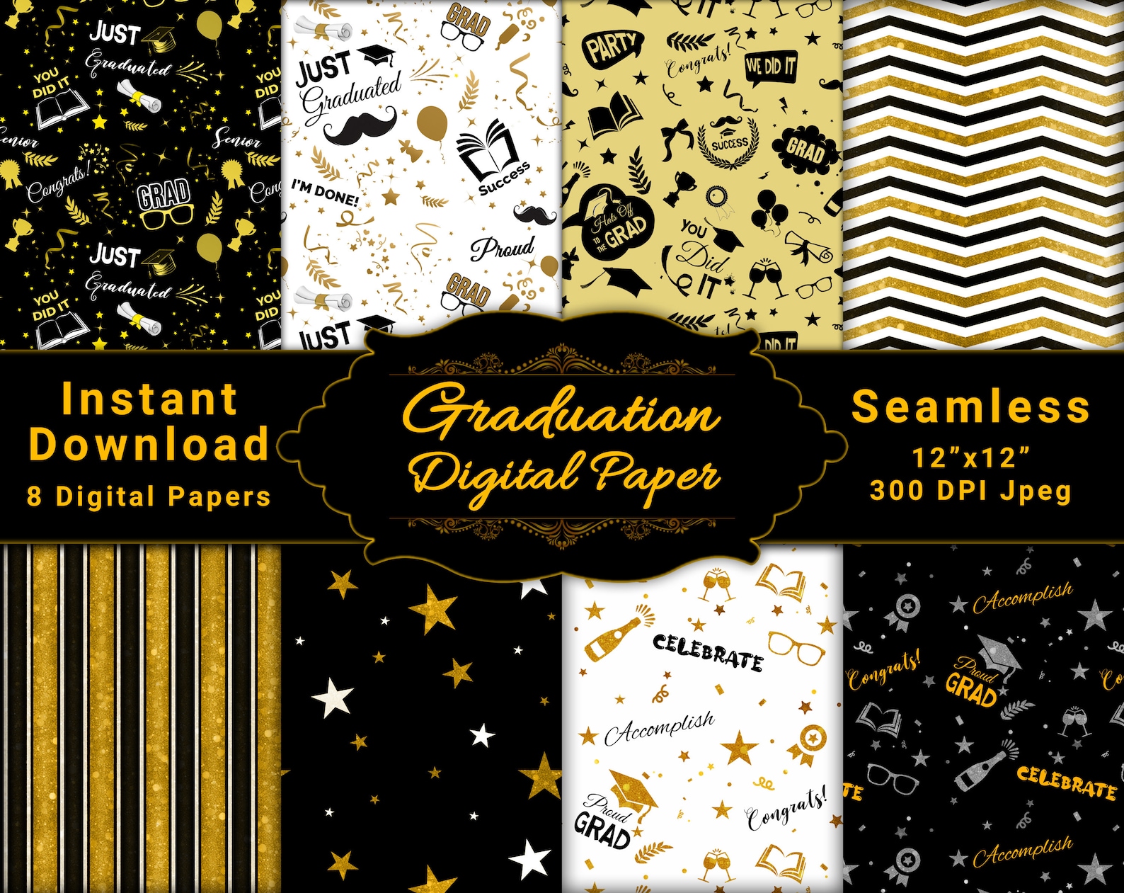 Seamless Graduation Digital Paper Backgrounds, Printable Digital Paper ...