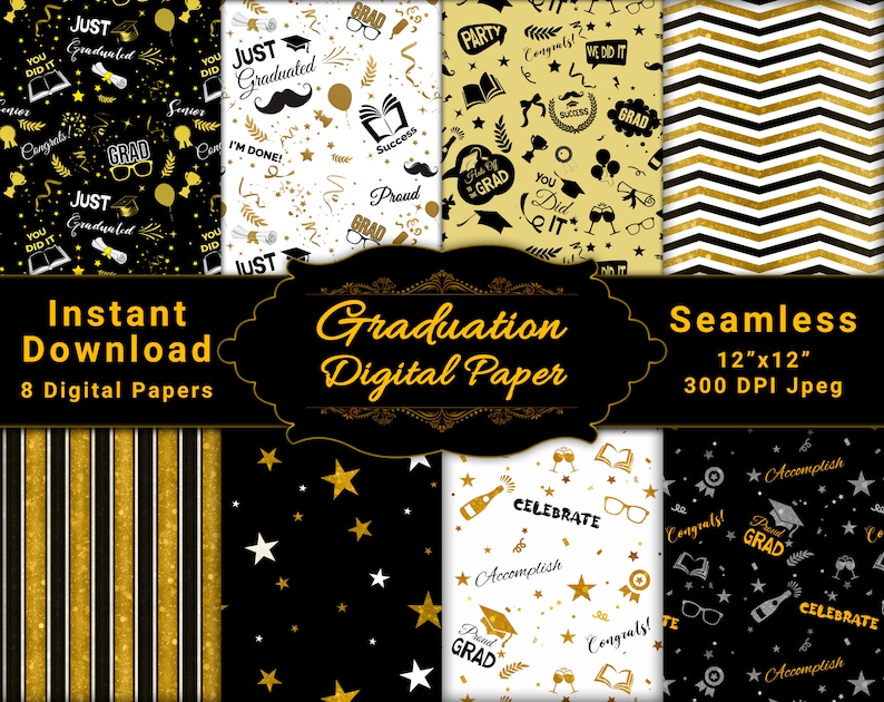 Seamless Graduation Digital Paper Backgrounds, Printable Digital Paper ...