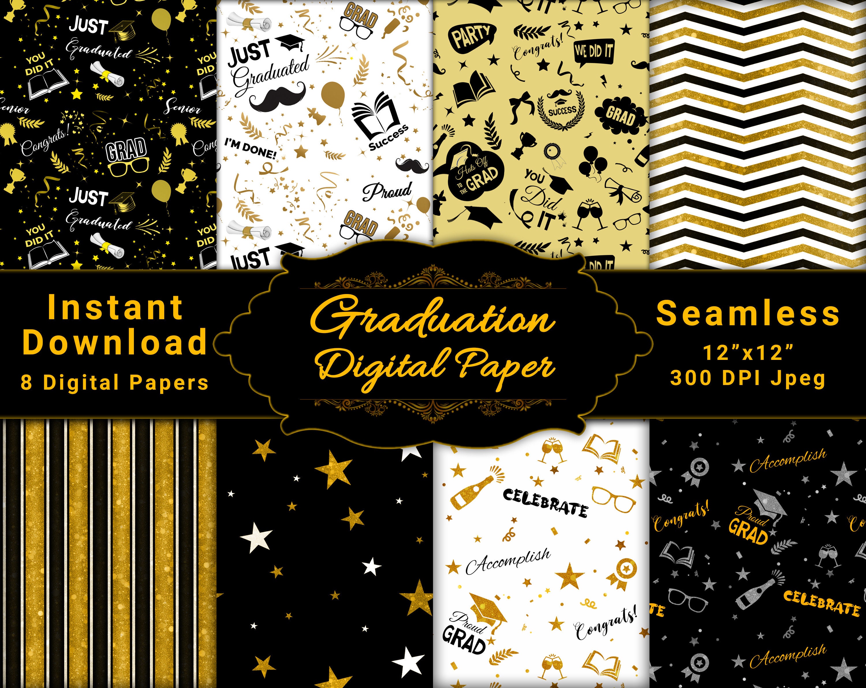 Seamless Graduation Digital Paper Backgrounds, Printable Digital Paper ...