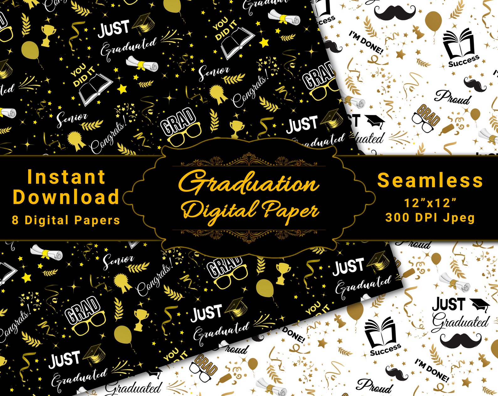 Seamless Graduation Digital Paper Backgrounds, Printable Digital Paper ...