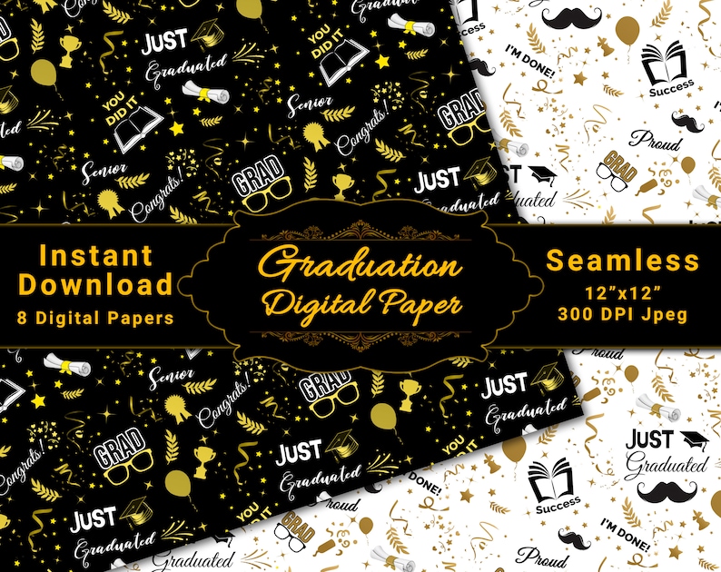 Seamless Graduation Digital Paper Backgrounds, Printable Digital Paper ...
