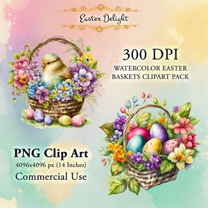 Easter Watercolor Clipart Set - 18 Delightful Eggs, Bunny, and Chick in ...