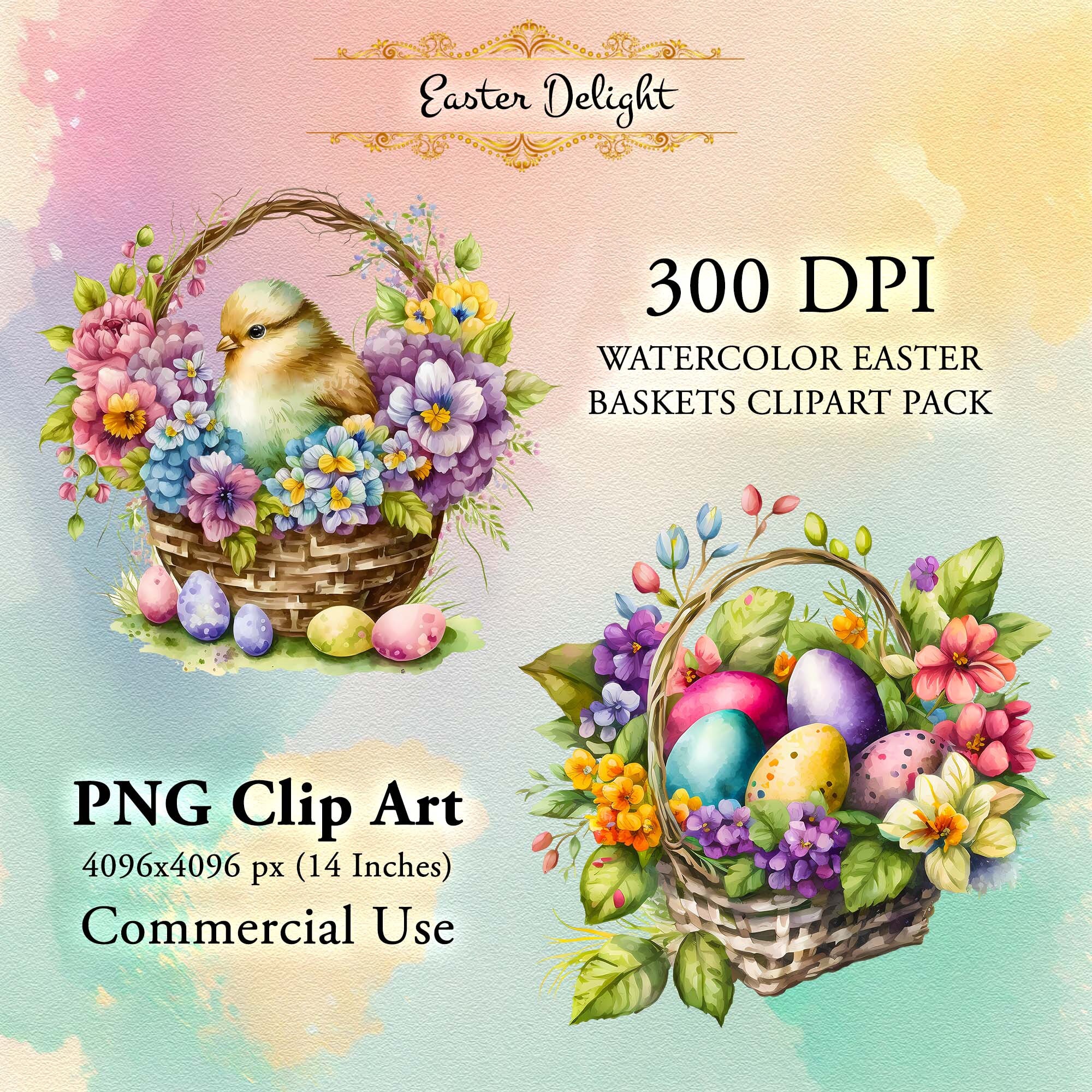 Easter Watercolor Clipart Set 18 Delightful Eggs, Bunny, and Chick in a ...