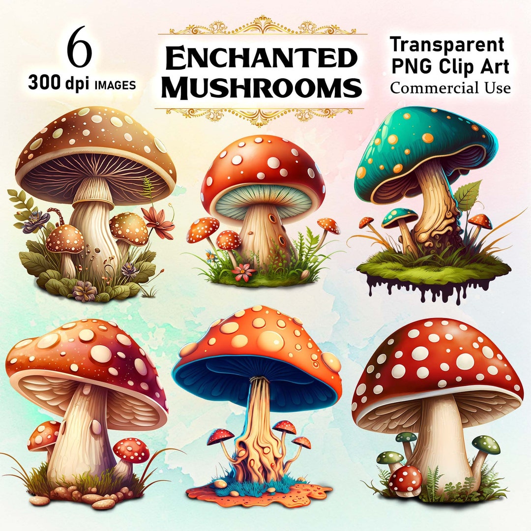 Enchanted Mushroom Clipart -vibrant Fantasy Painting Style -digital ...