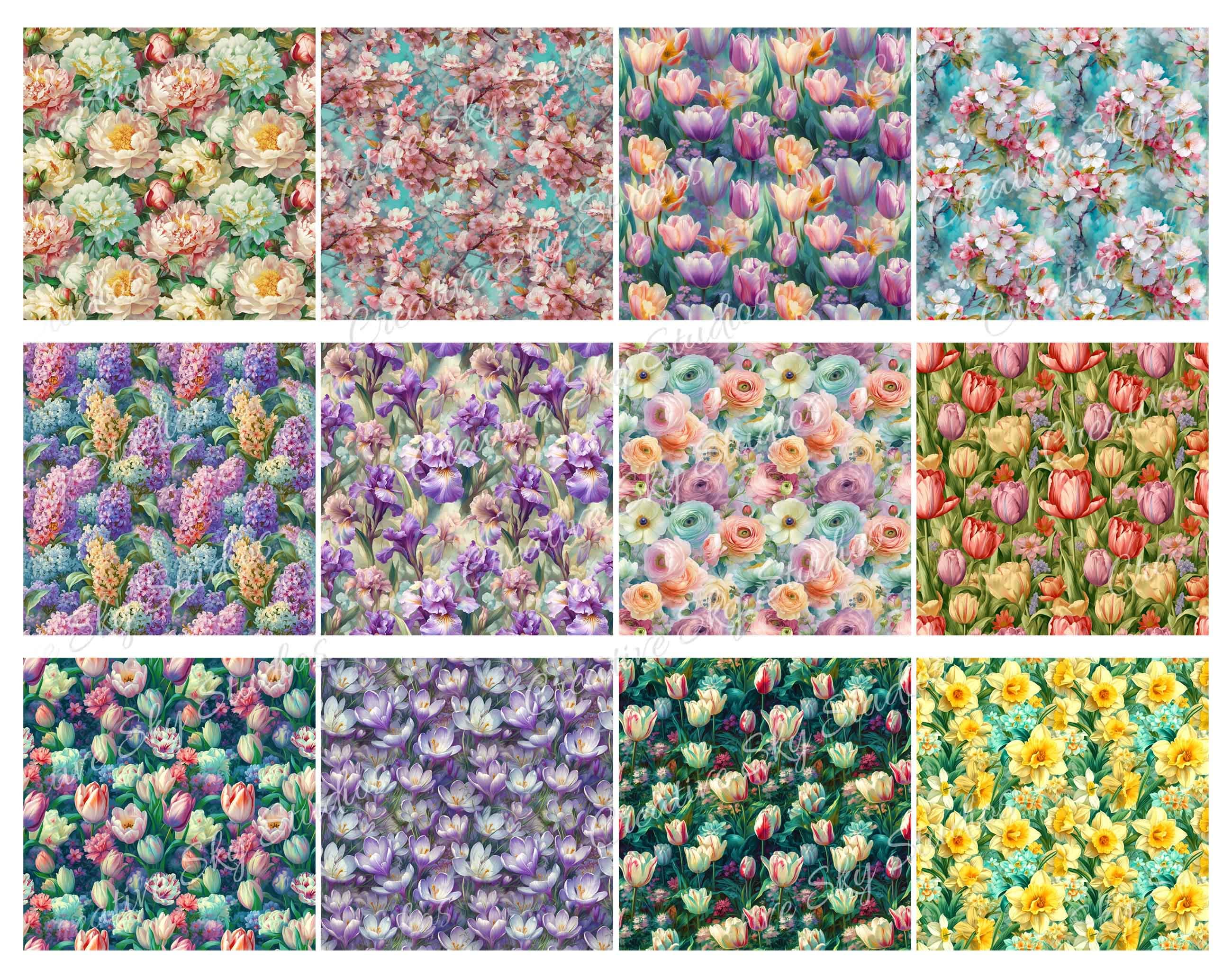 Spring Flowers Digital Paper Printable Papers Digital - Etsy