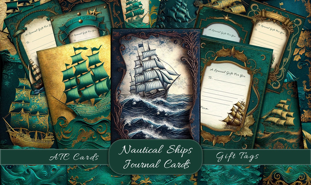 Vintage Nautical Ship ATC, Ship Journal Cards, Ship Gift Tags, Nautical ...