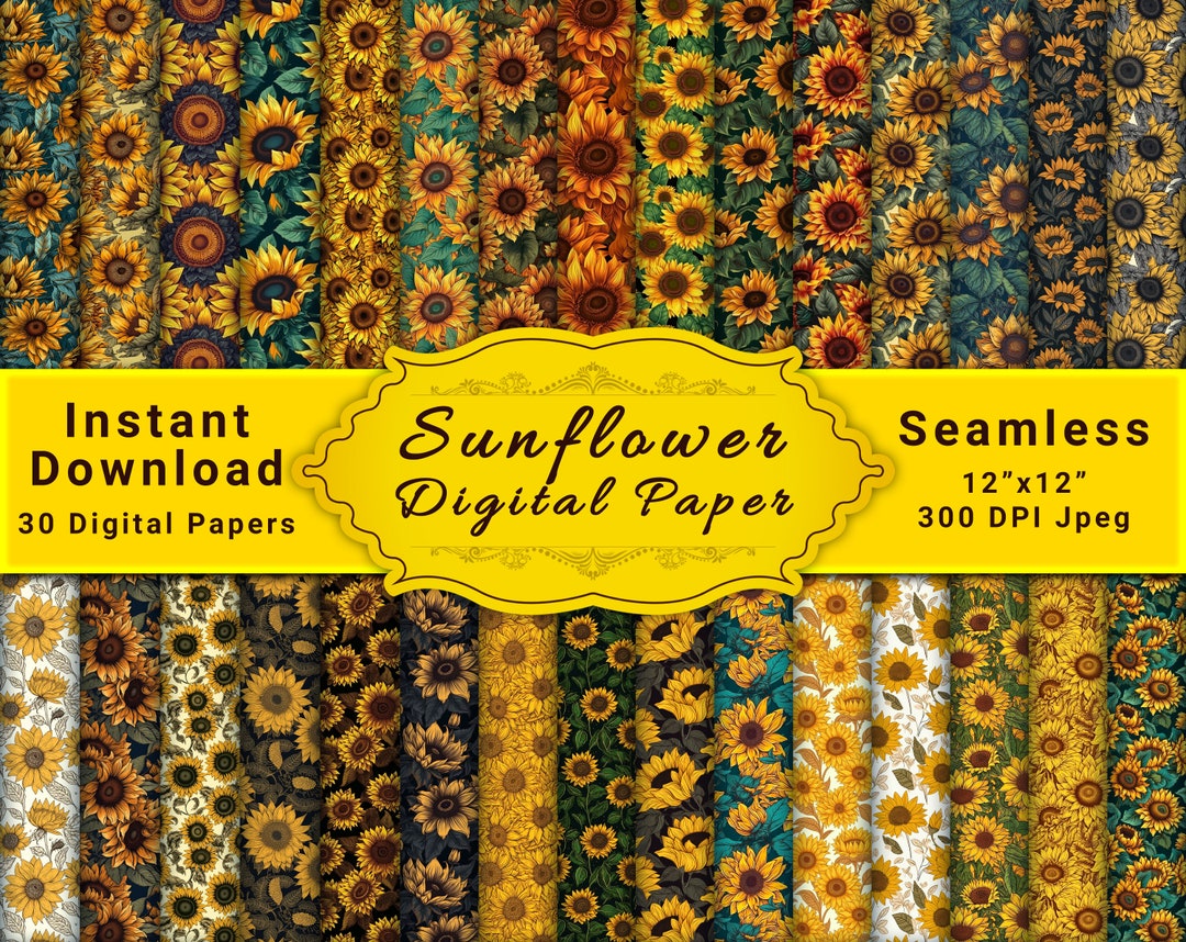 Sunflower Digital Paper, Printable Papers, Digital Scrapbook Paper ...