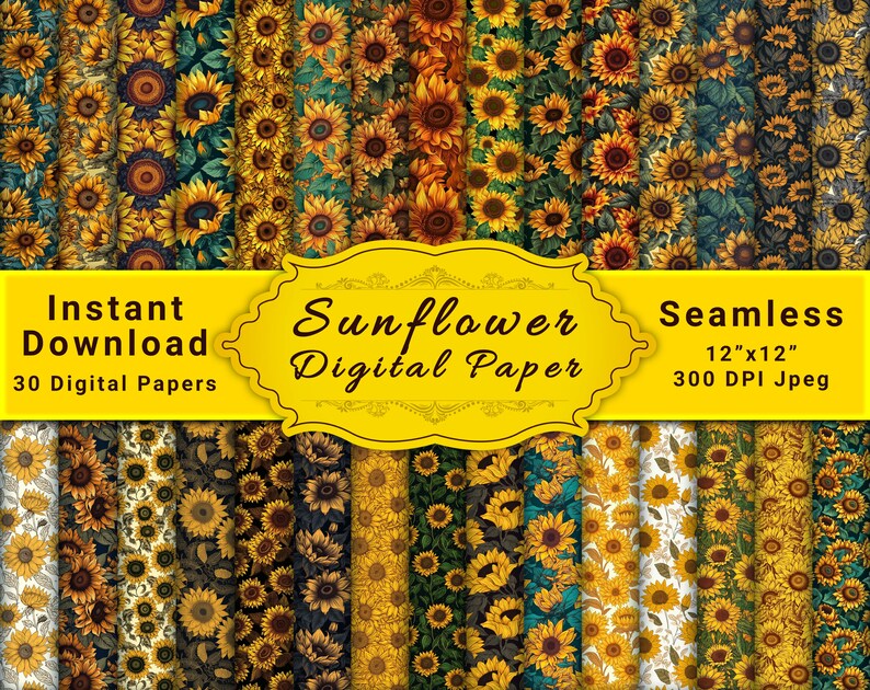 Sunflower Digital Paper, Printable Papers, Digital Scrapbook Paper ...