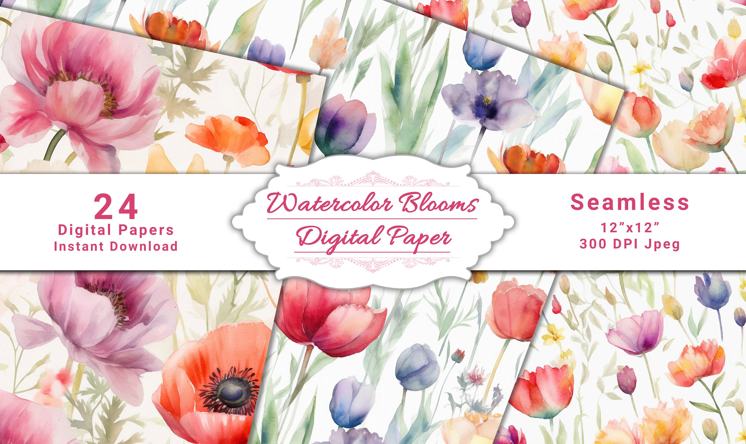 Spring Floral Digital Paper Printable Watercolor Flower - Etsy