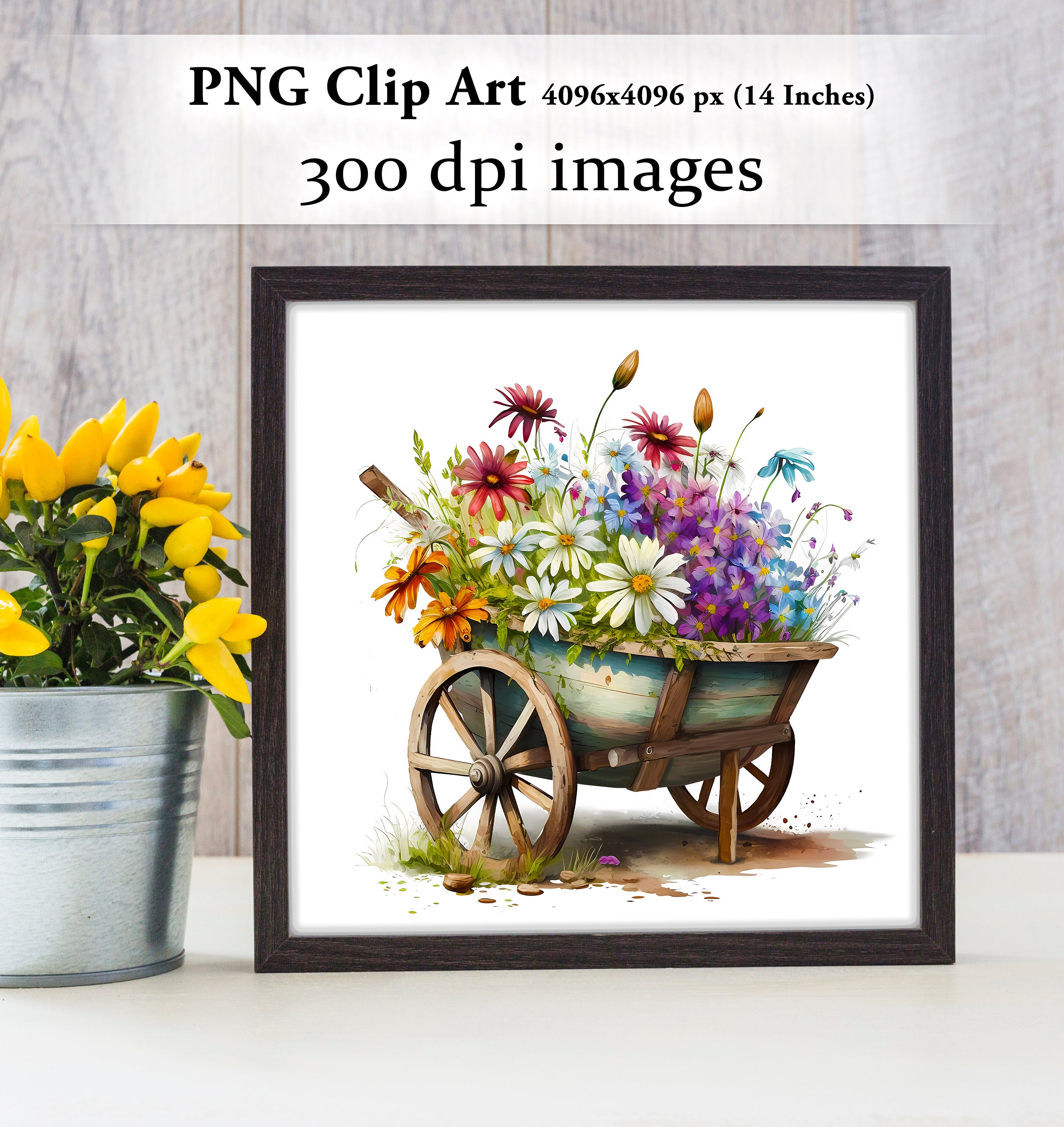 32 Watercolor Floral Wheelbarrows & Flower Cart Clipart - Springtime ...