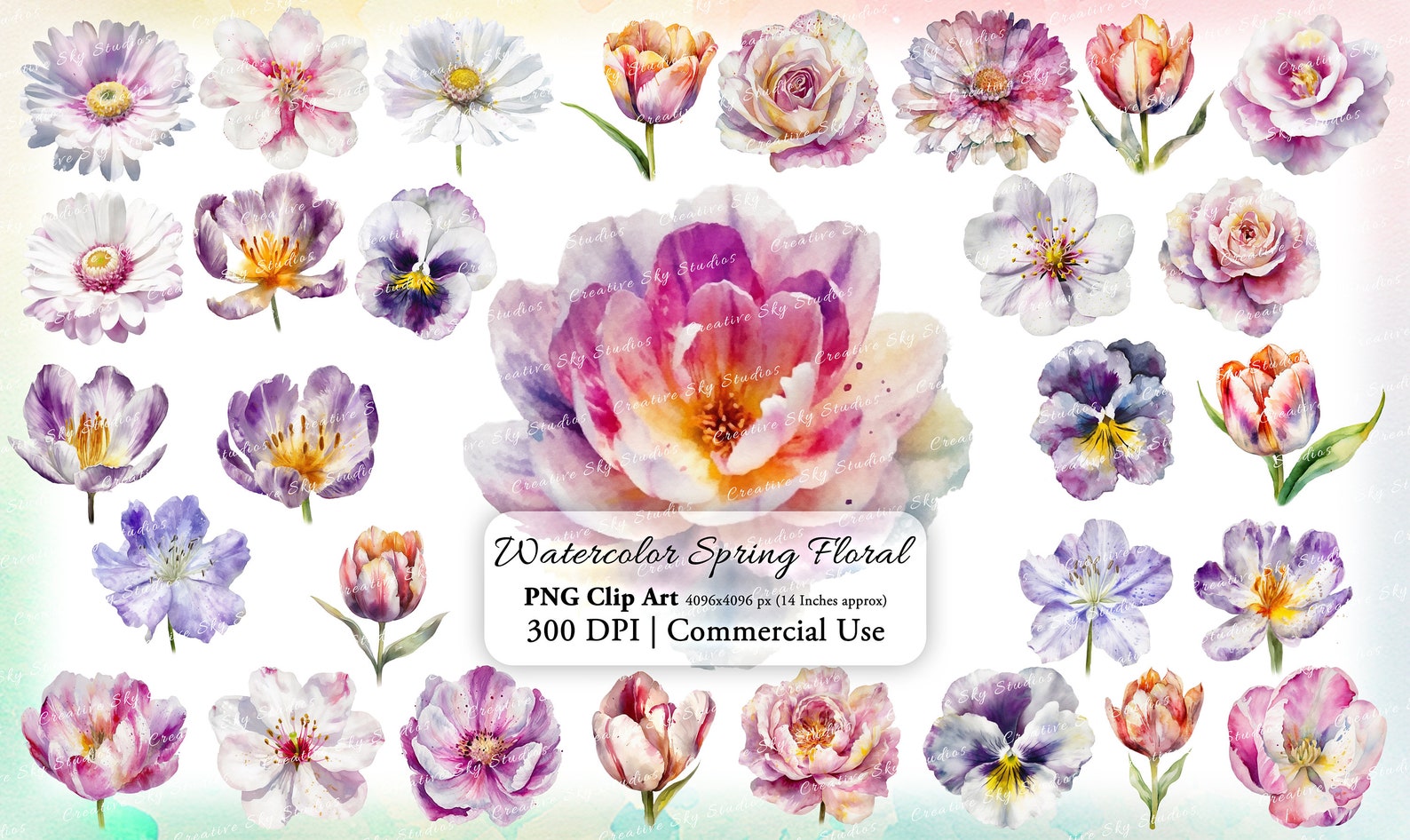 Printable Watercolor Spring Floral Clipart Bundle, Spring Clipart ...