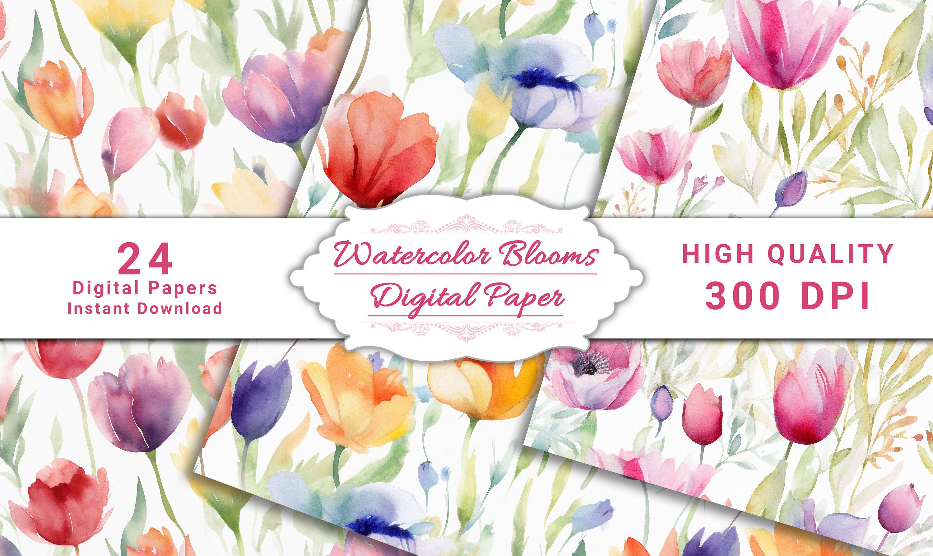 Spring Floral Digital Paper Printable Watercolor Flower - Etsy