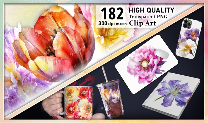 Printable Watercolor Spring Floral Clipart Bundle, Spring Clipart ...