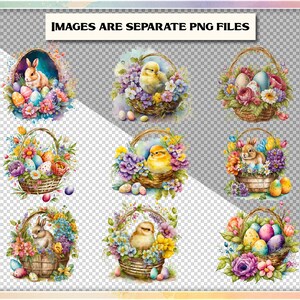 Easter Watercolor Clipart Set - 18 Delightful Eggs, Bunny, and Chick in ...
