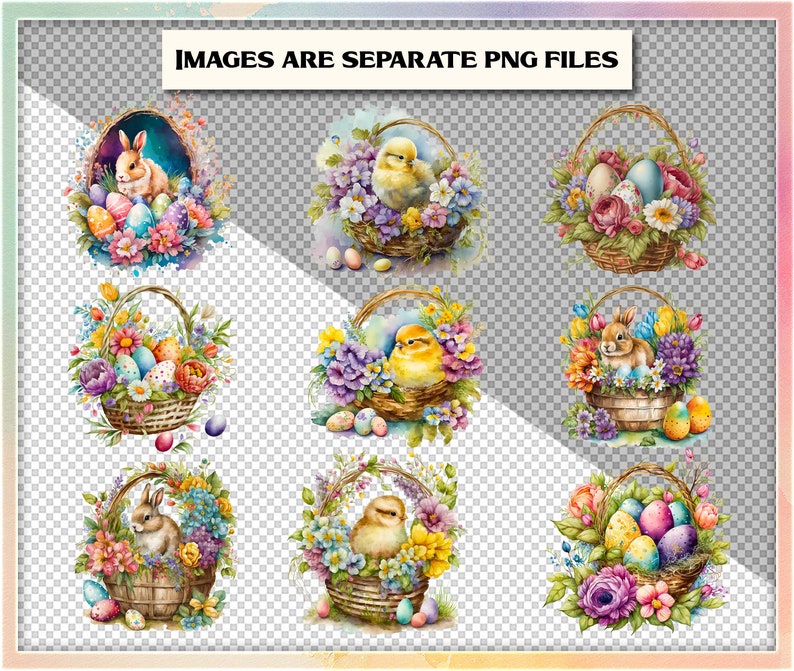 Easter Watercolor Clipart Set 18 Delightful Eggs, Bunny, and Chick in a ...