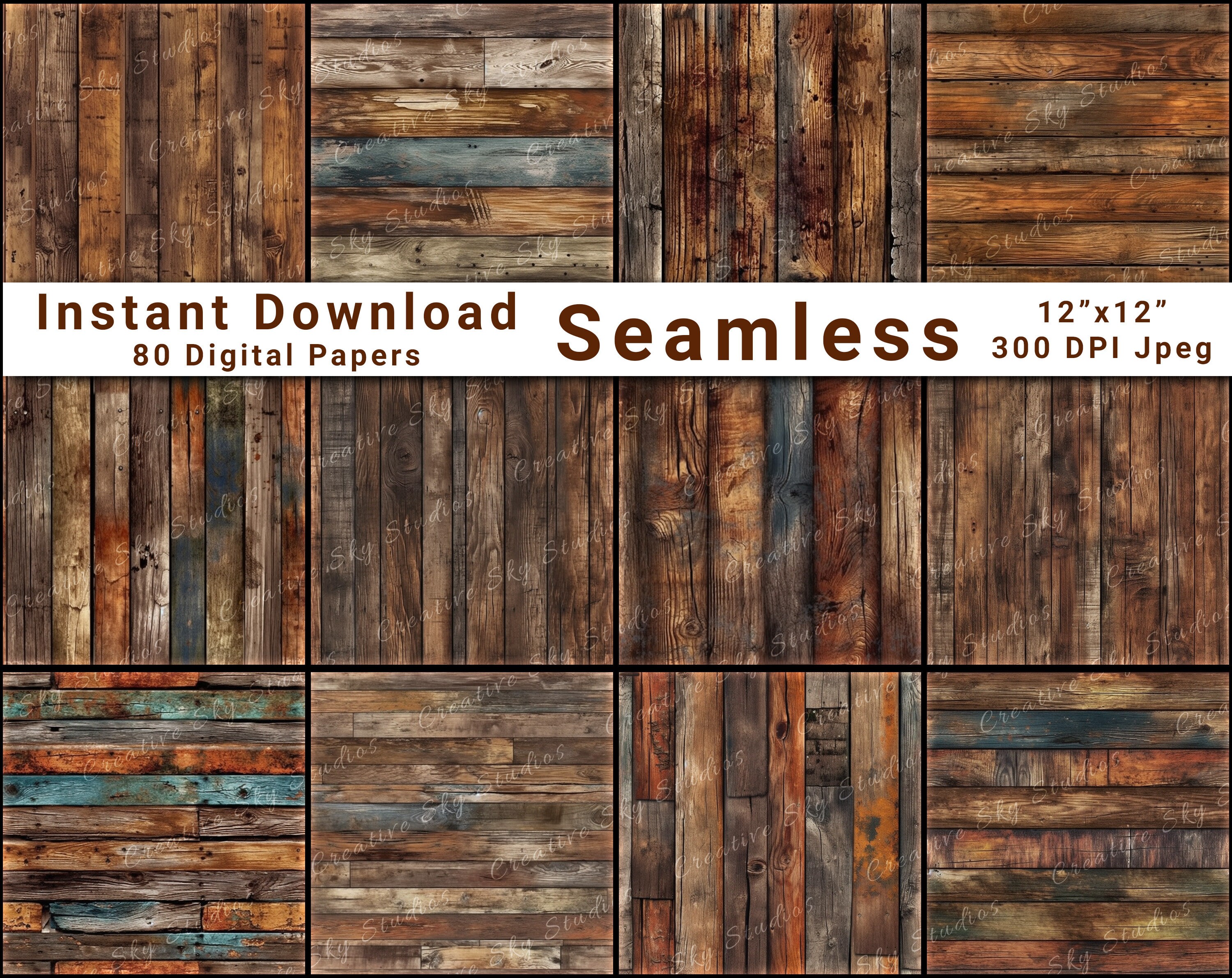 Wood Digital Papers, Seamless Wood Textures Digital Paper, Rustic Wood ...