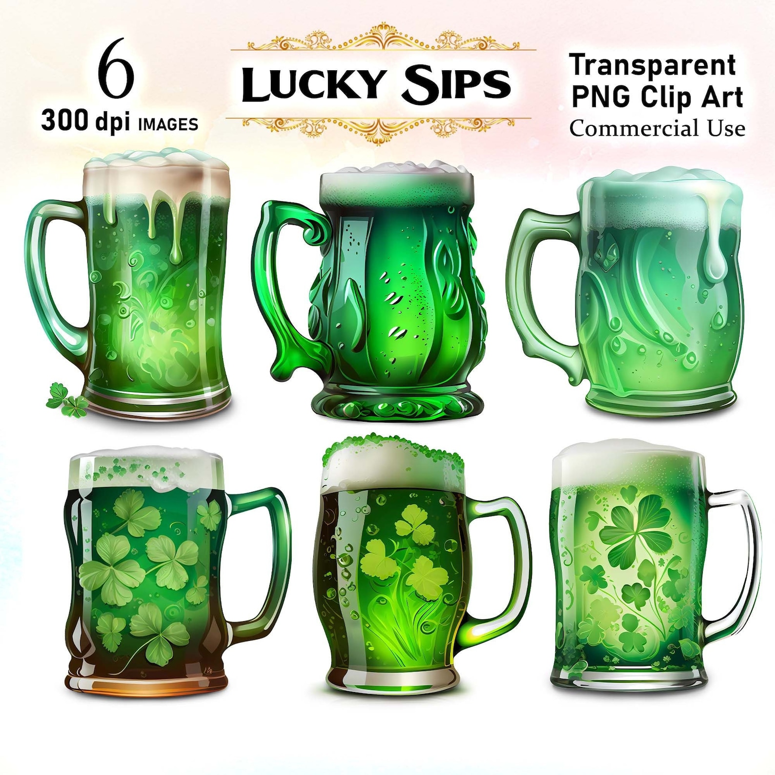6 Lucky Sips Green Beer Mug Clip Art, Sublimation, Transparent PNG ...