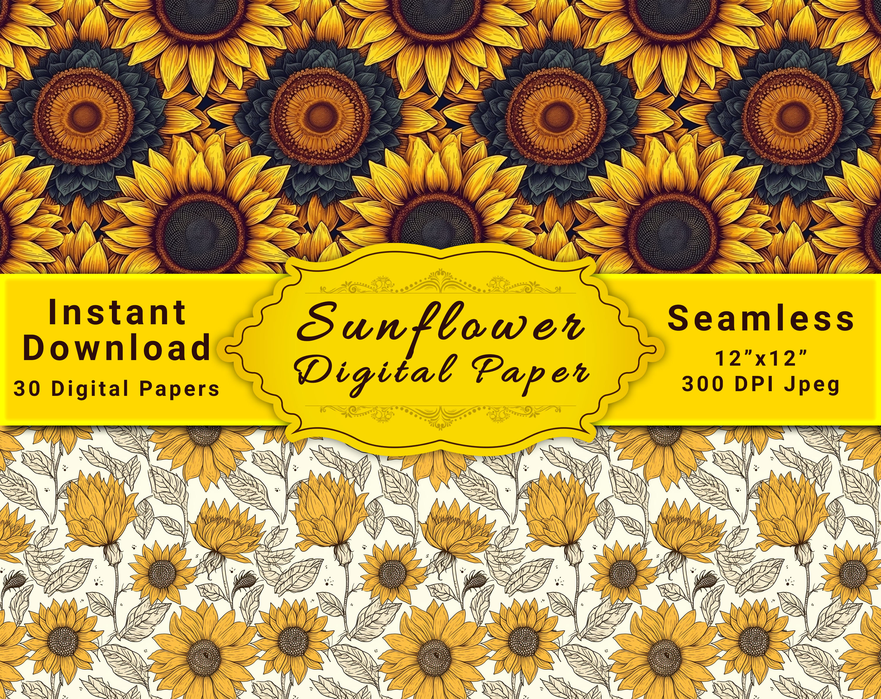 Sunflower Digital Paper, Printable Papers, Digital Scrapbook Paper ...