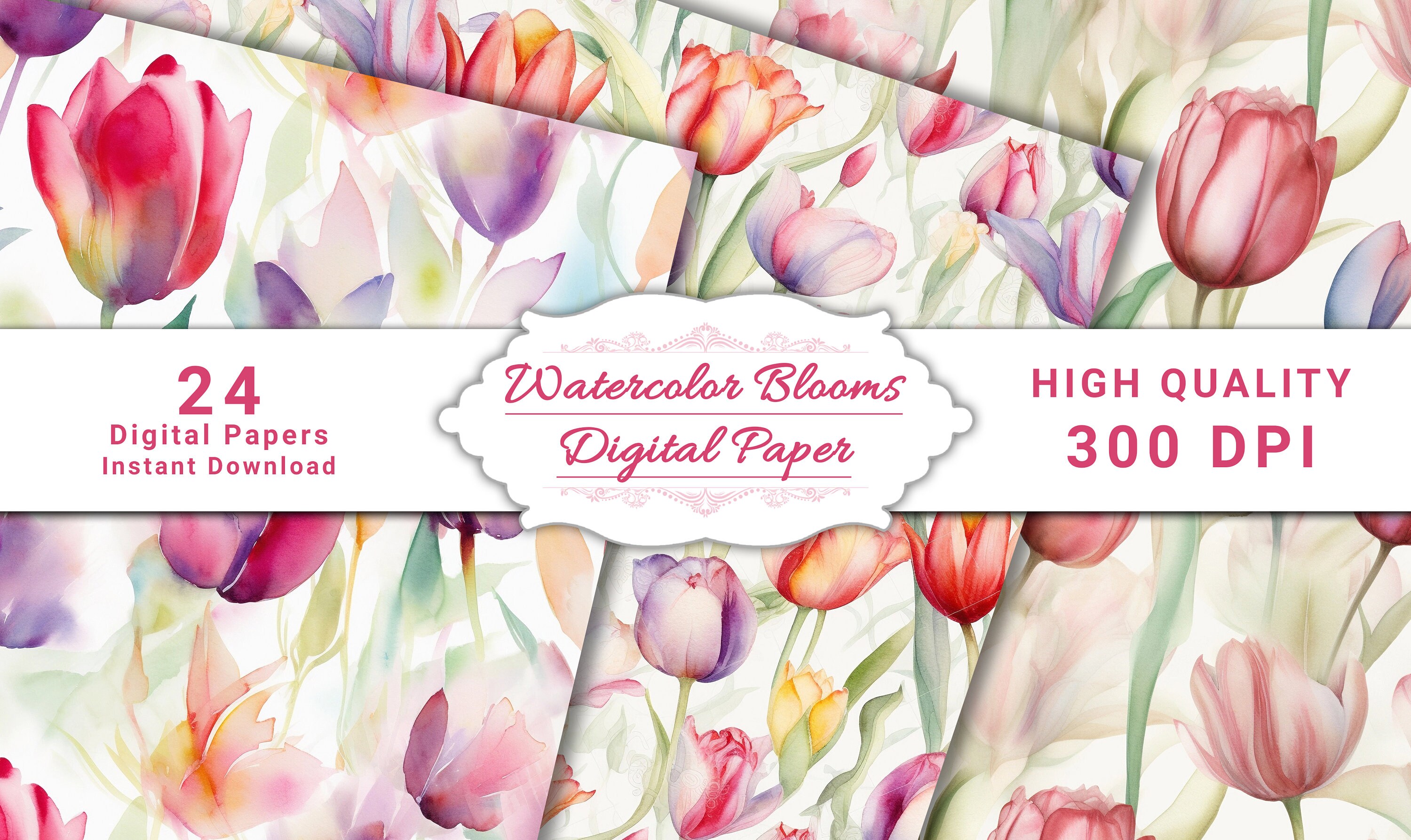 Spring Floral Digital Paper Printable Watercolor Flower - Etsy