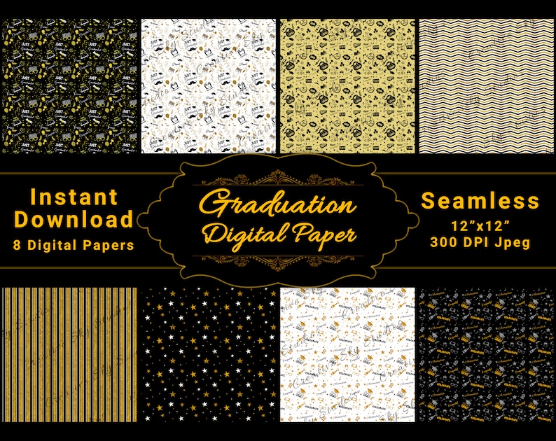 Seamless Graduation Digital Paper Backgrounds, Printable Digital Paper ...
