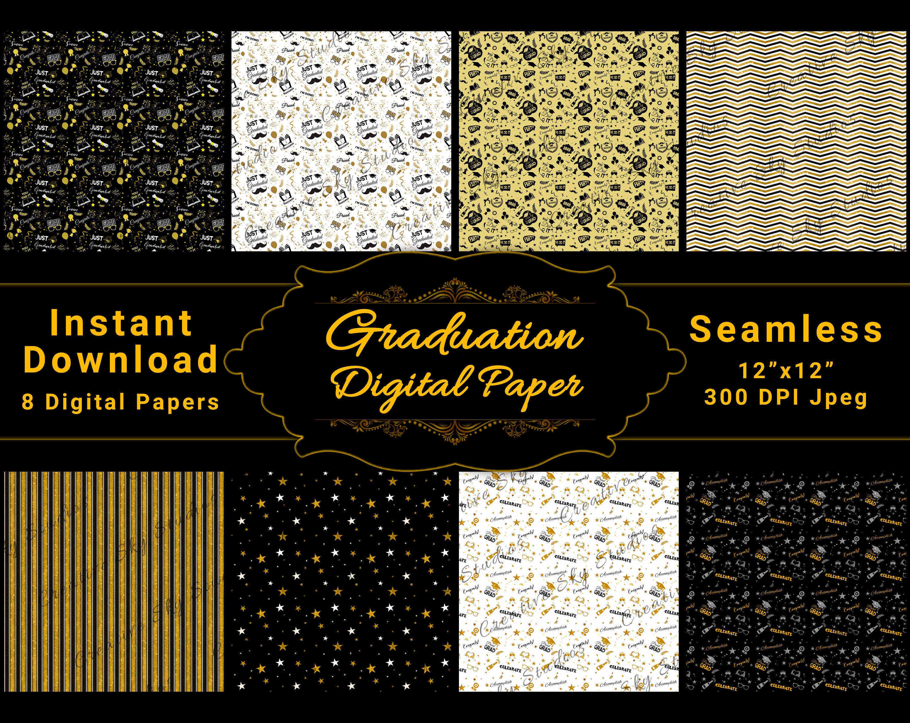 Seamless Graduation Digital Paper Backgrounds, Printable Digital Paper ...