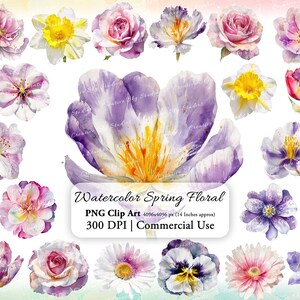 Printable Watercolor Spring Floral Clipart Bundle, Spring Clipart ...