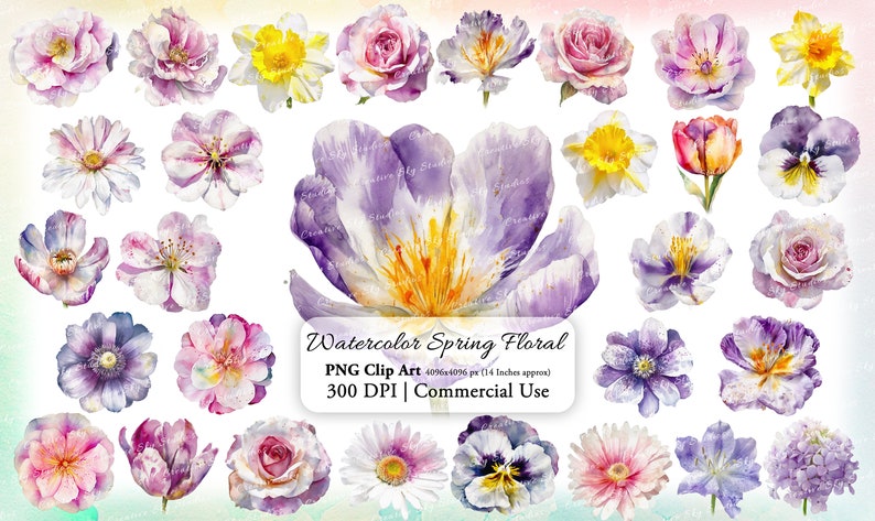 Printable Watercolor Spring Floral Clipart Bundle, Spring Clipart ...