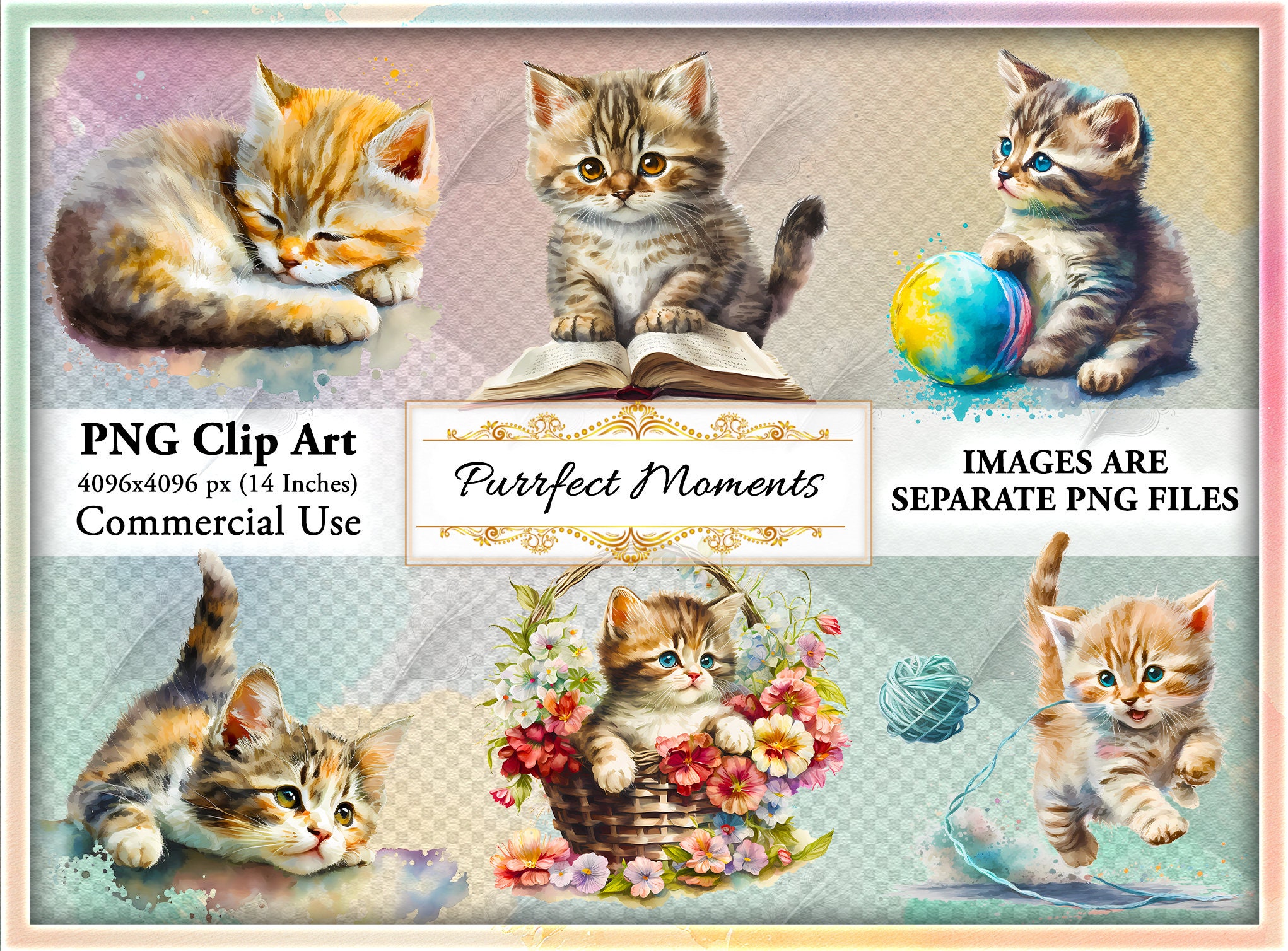 Watercolor Kittens, Cat Clip Art, Funny Cat Art, PNG File Format ...