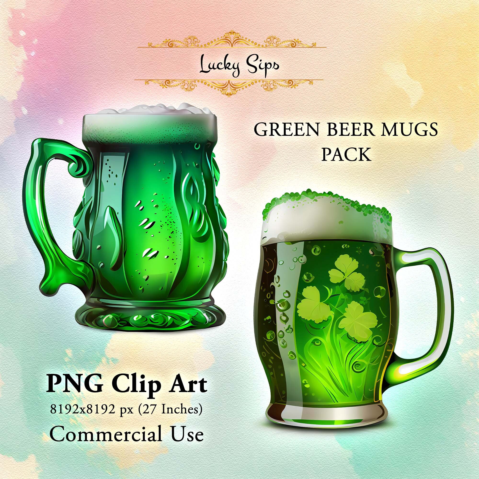 6 Lucky Sips Green Beer Mug Clip Art, Sublimation, Transparent PNG ...