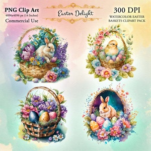 Easter Watercolor Clipart Set - 18 Delightful Eggs, Bunny, and Chick in ...