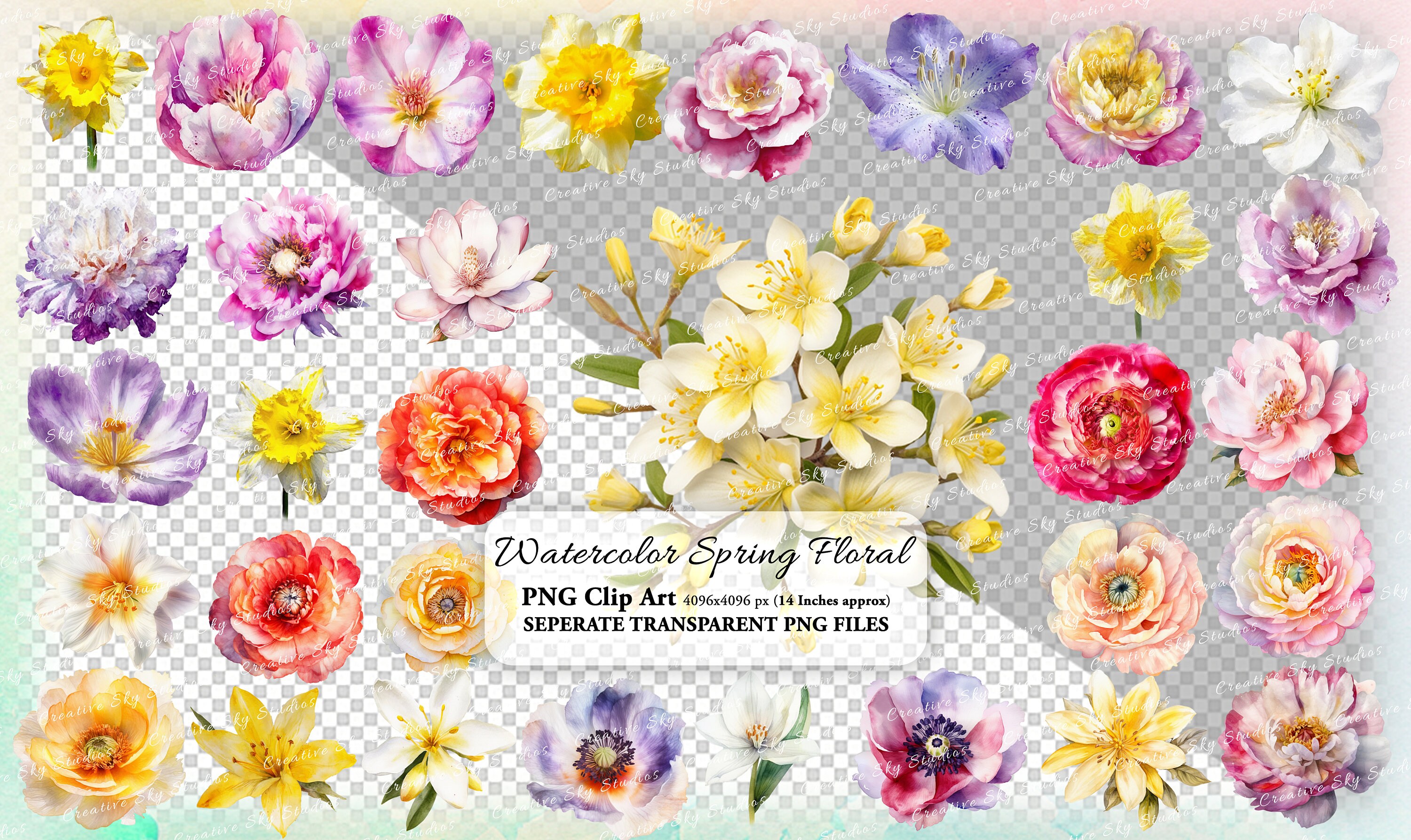 Printable Watercolor Spring Floral Clipart Bundle, Spring Clipart ...