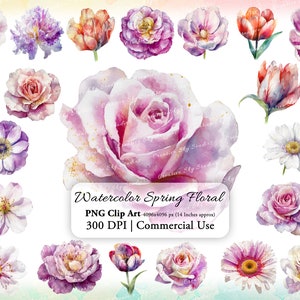 Printable Watercolor Spring Floral Clipart Bundle, Spring Clipart ...
