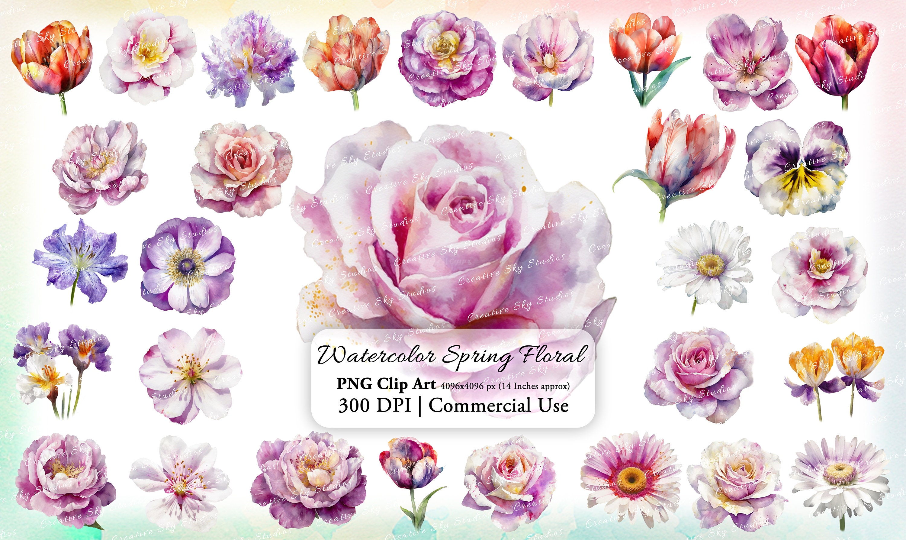 Printable Watercolor Spring Floral Clipart Bundle, Spring Clipart ...