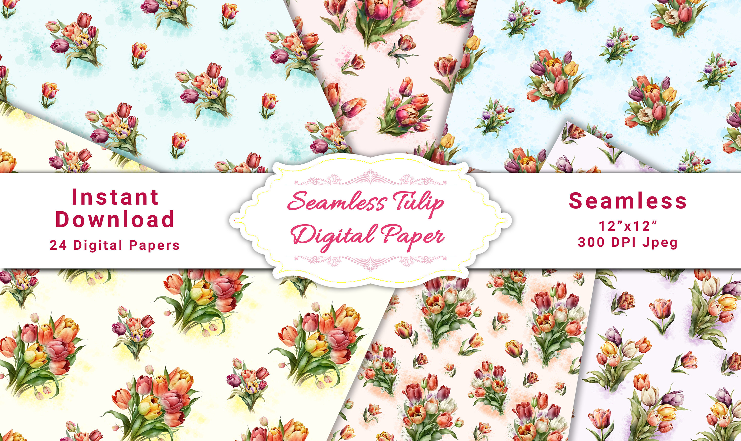 Watercolor Tulip Digital Paper Seamless Digital Paper, Printable ...