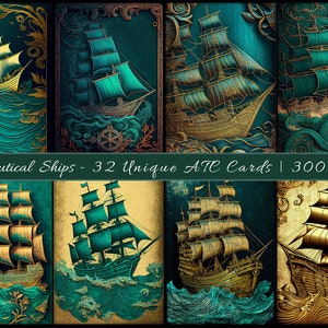 Vintage Nautical Ship ATC, Ship Journal Cards, Ship Gift Tags, Nautical ...