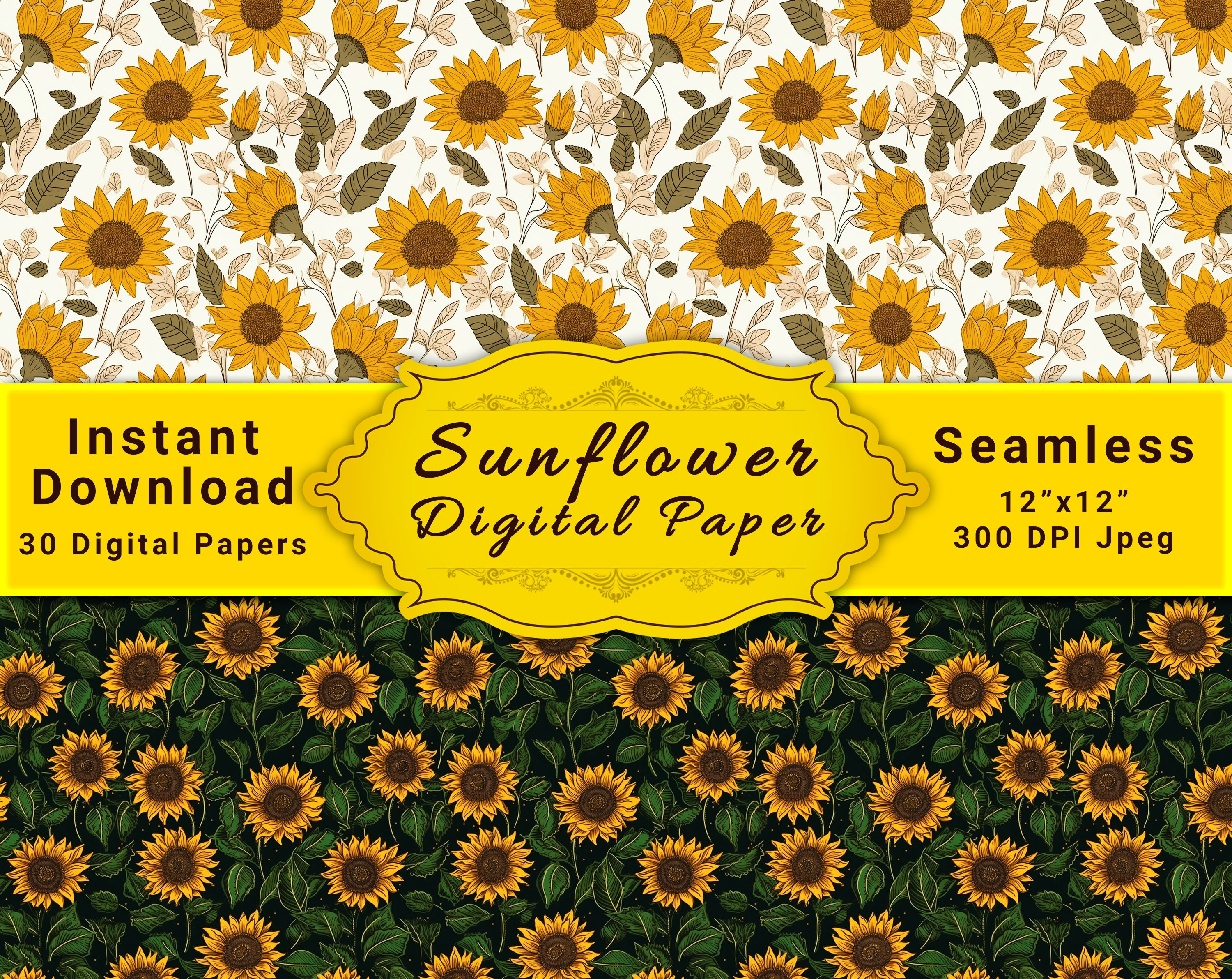 Sunflower Digital Paper, Printable Papers, Digital Scrapbook Paper ...