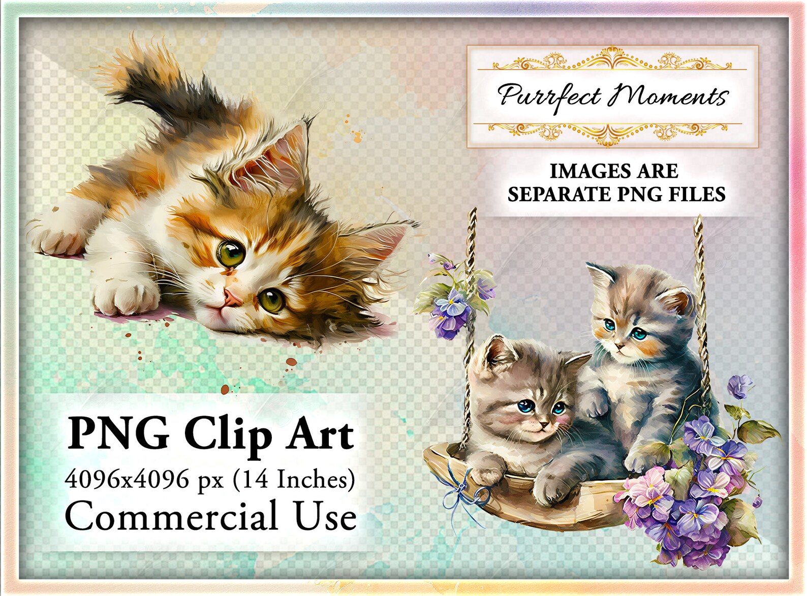 Watercolor Kittens, Cat Clip Art, Funny Cat Art, PNG File Format ...