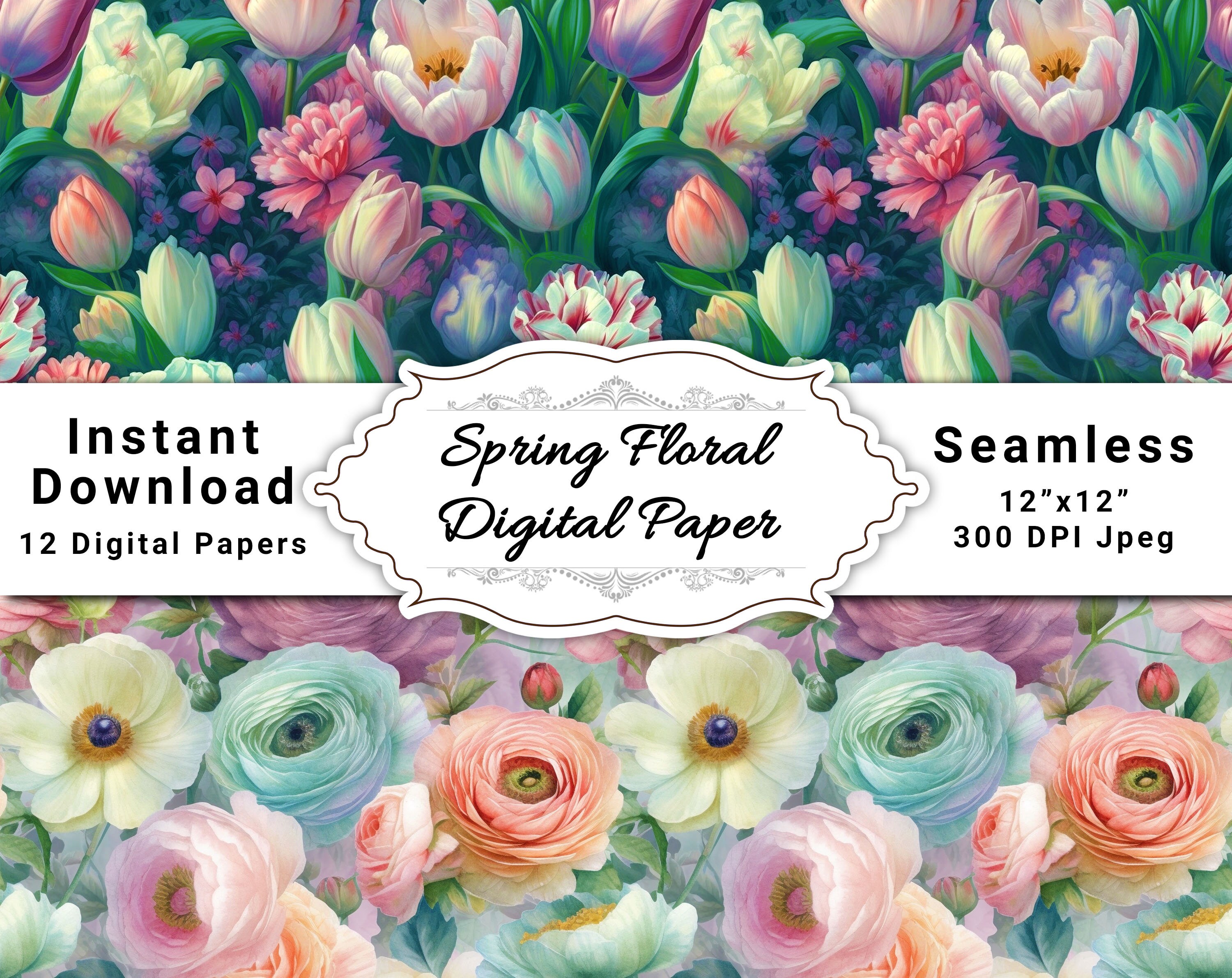 Spring Flowers Digital Paper, Printable Papers, Digital Scrapbook Paper ...