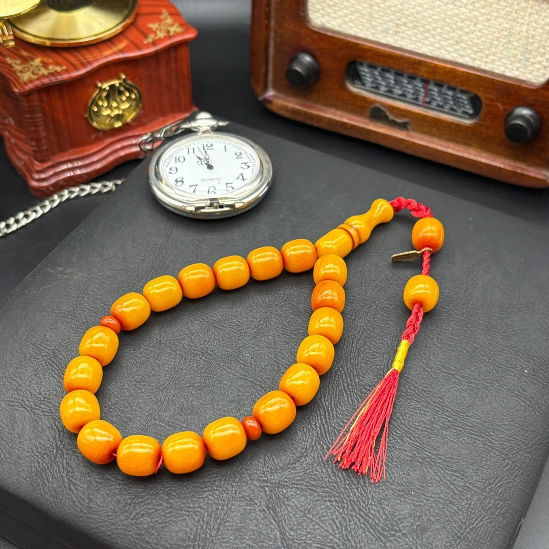 Large Size, Bakelite 17 Beads Mala & Mascot Tesbih, Tasbih, Misbaha ...