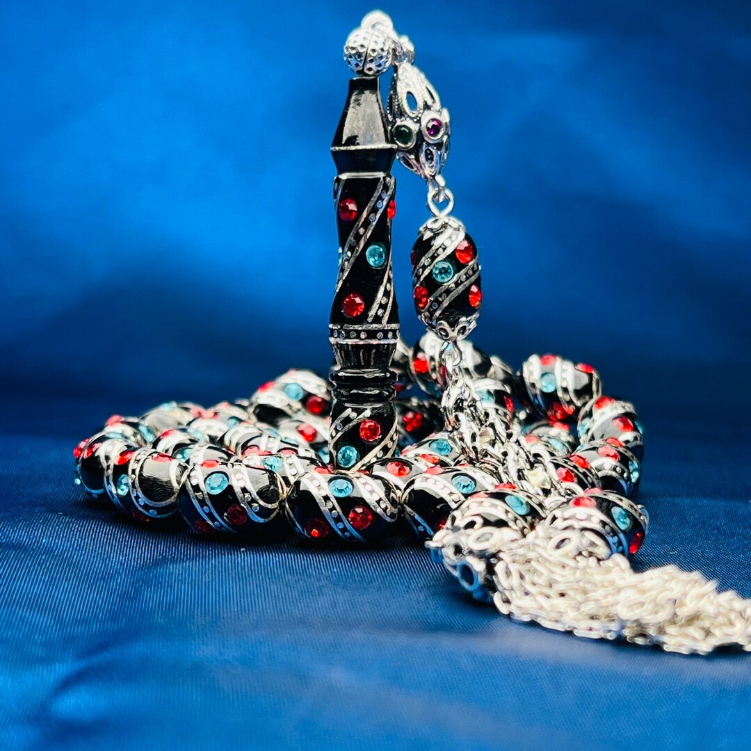 Erzurum Oltu Stone Prayer Beads With Swarovski Stone, Oltu Stone, Oltu ...