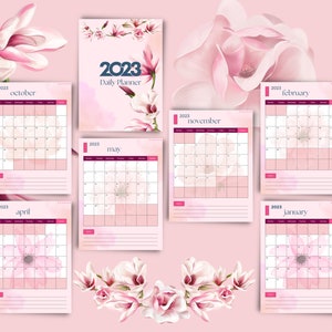2023 Watercolor Pink Floral Calendar | Printable Vertical Pages Monthly ...