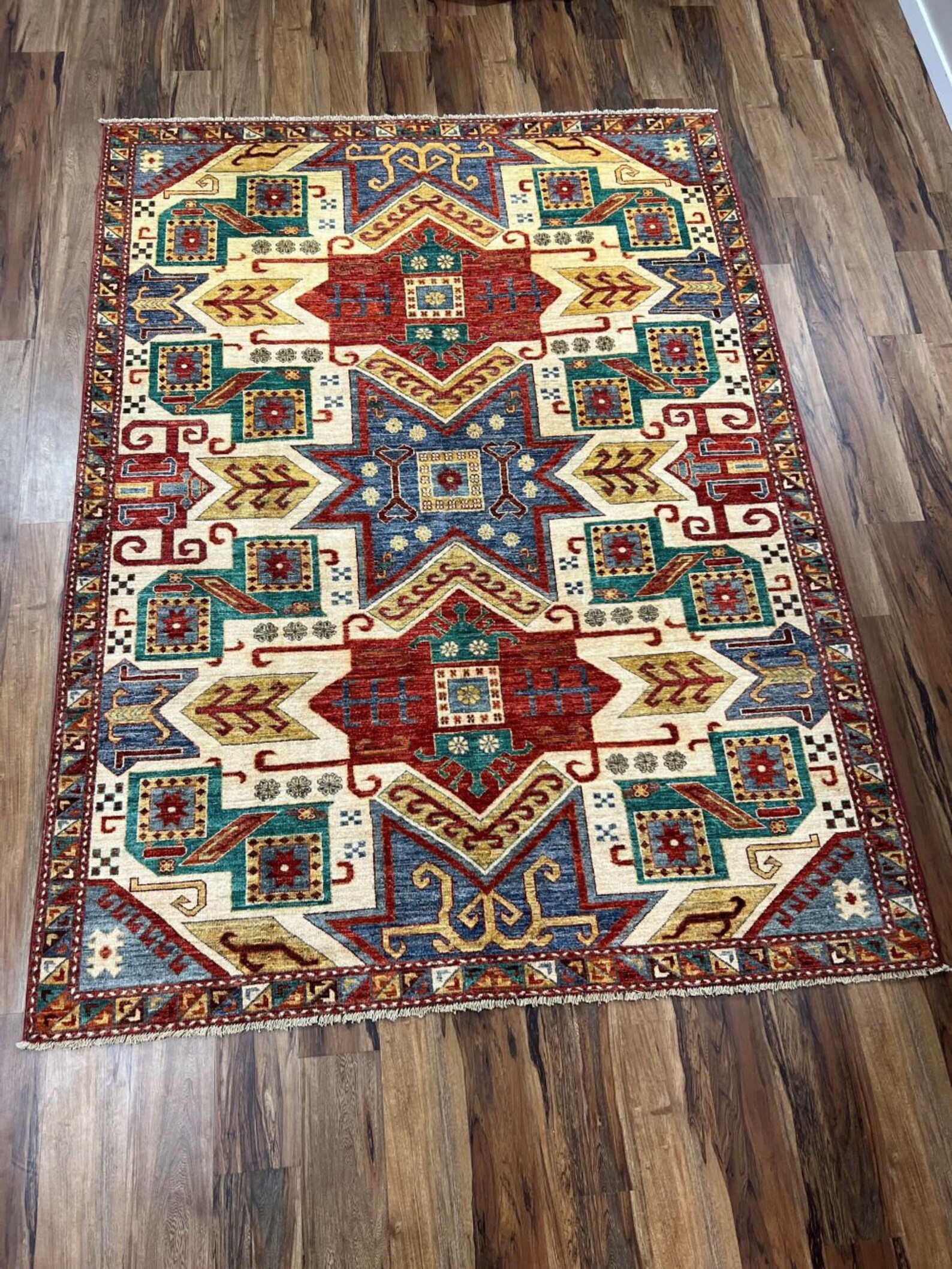 7x9 TAIMORI Afghan Area Rug Whitish Red and Gray Afghan - Etsy